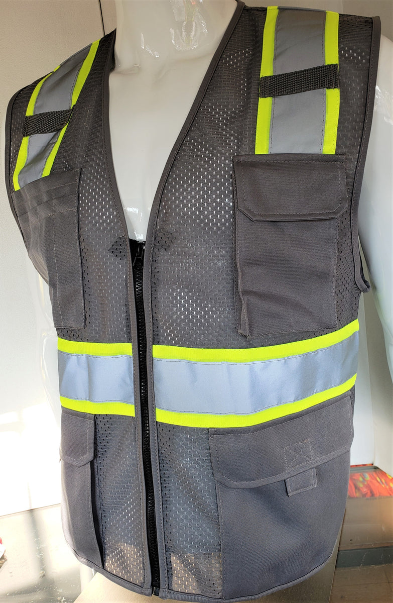 Two Tone GRAY Safety Vest with 6 Pockets (SV803) – RG Safety