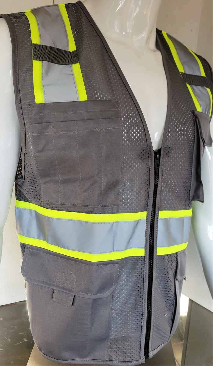 Two Tone GRAY Safety Vest with 6 Pockets (SV803) – RG Safety