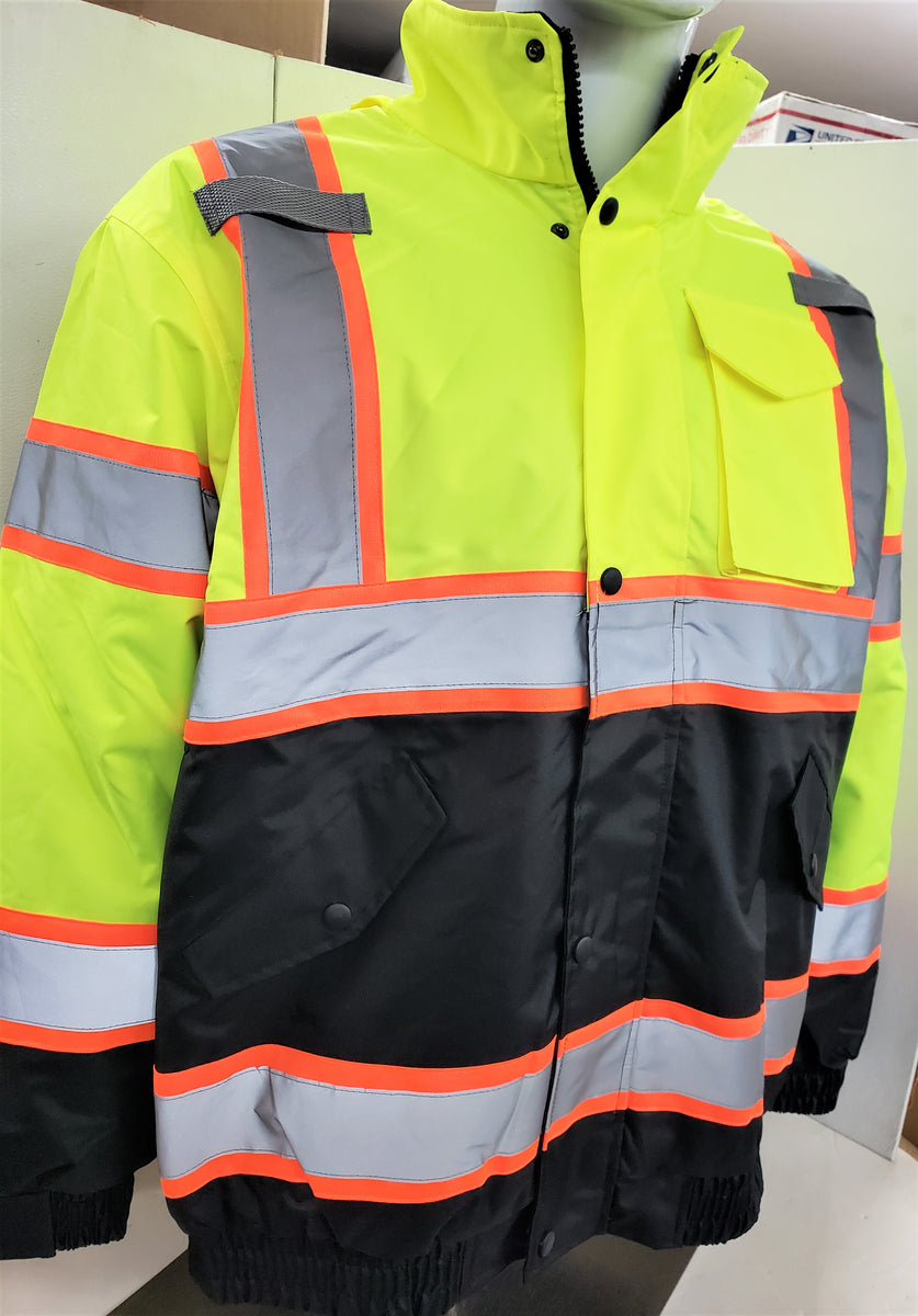 CLASS III Yellow Reflective Safety Waterproof Bomber Jacket with hood ...