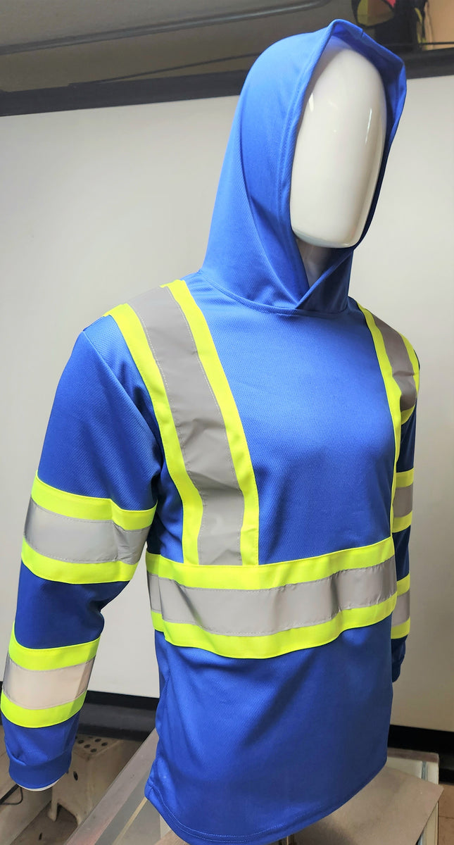 FX Two Tone Blue Safety Long Sleeve Shirt with hoodie – RG Safety