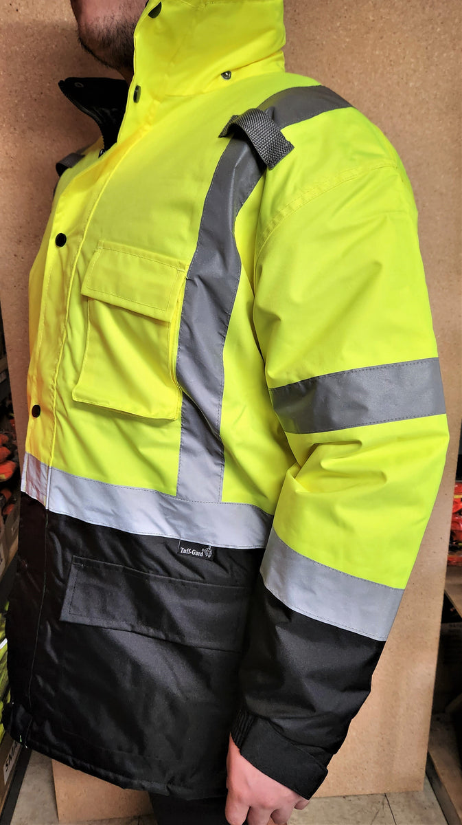 CLASS III Yellow Reflective Safety Waterproof Bomber Parka Jacket with ...
